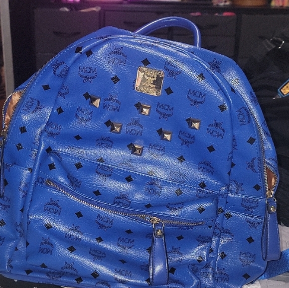 MCM | Bags | Mcm Royal Blue Logo Backpack With Gold Accents Lookong For ...